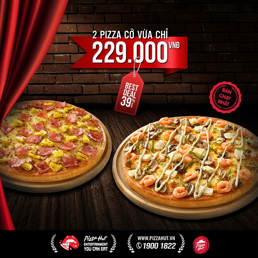 [Pizza Hut] Combo 2 pizza cỡ vừa chỉ 229K - TienDauRoi
