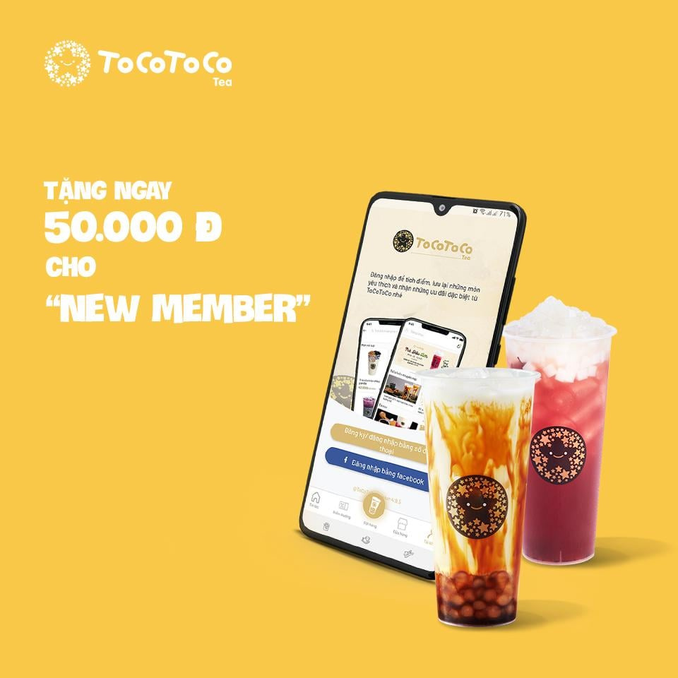 Toco Toco Bubble Tea tặng 50k cho thành viên mới đăng kí app - TienDauRoi