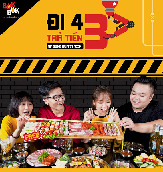 [Buk Buk] Đi 4 trả tiền 3 - buffet nướng lẩu chỉ từ 127K - TienDauRoi