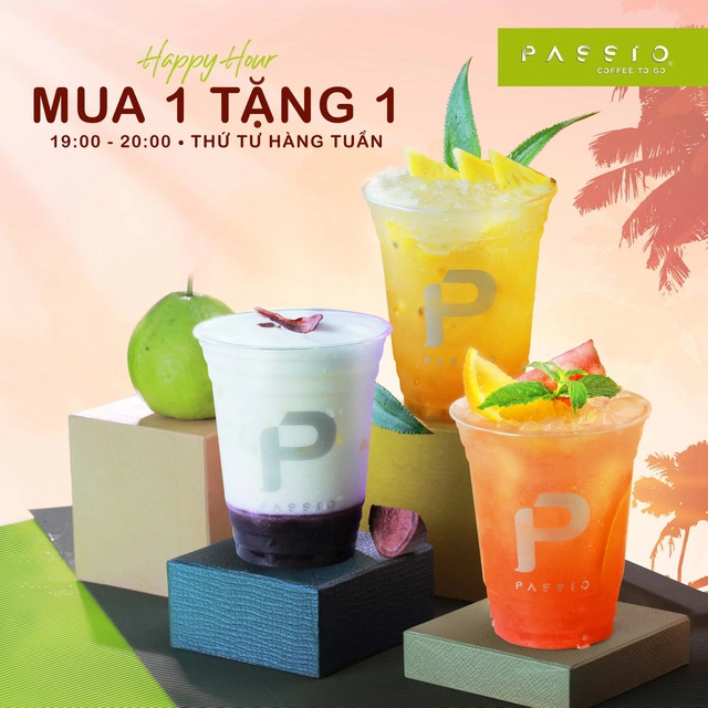 PASSIO COFFEE mua 1 tặng 1 lúc 19h - 20h thứ 4 hàng tuần - TienDauRoi