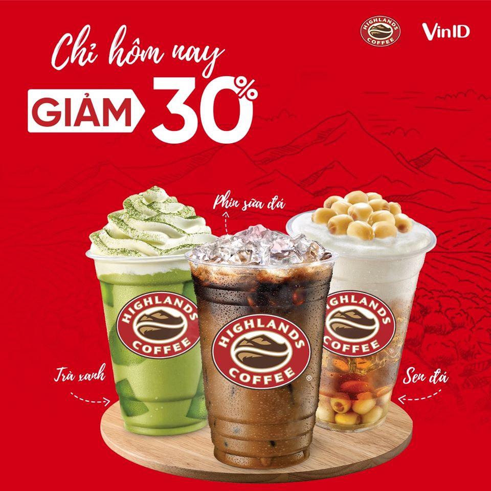 Highlands Coffee giảm 30% khi mua trên ứng dụng VinID - TienDauRoi