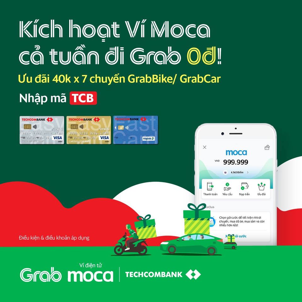 Grab x Techcombank - Ưu đãi đi GrabBike/GrabCar 0Đ - TienDauRoi